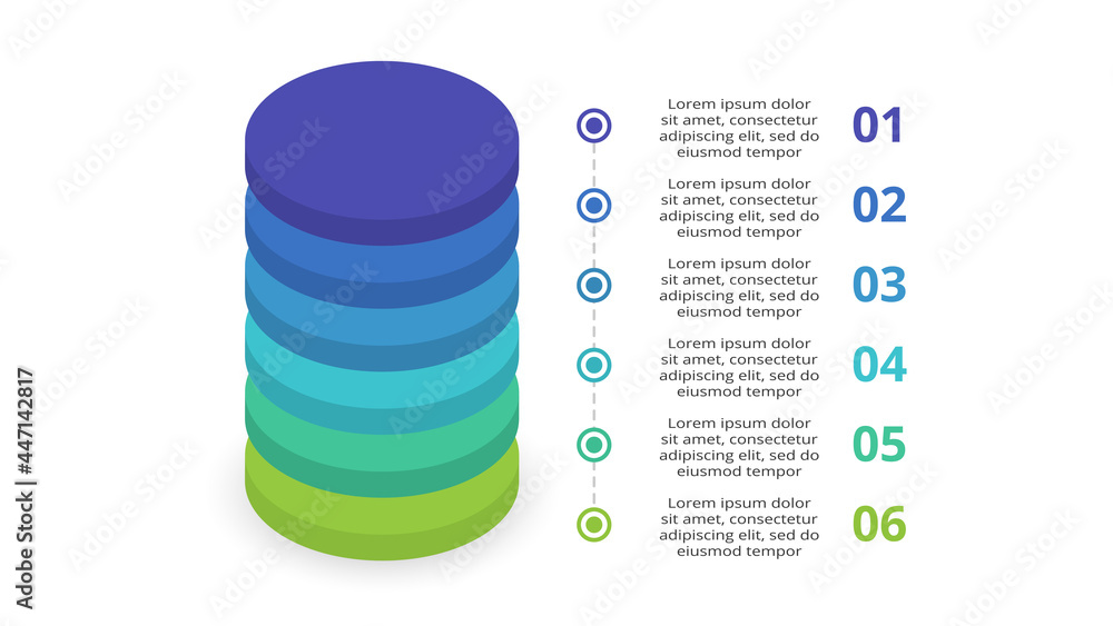 3D vector infographic pyramid, or comparison chart with 6 colorful ...