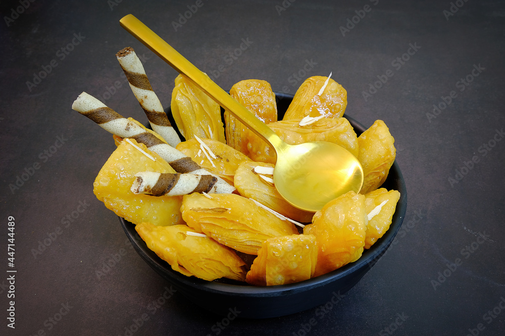 Indian home made sweet dish. Traditional fried and sweet kaja khaja ...