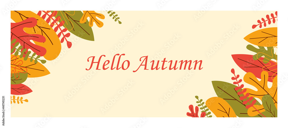 Autumn background design with colorful leaves for web banner, september ...