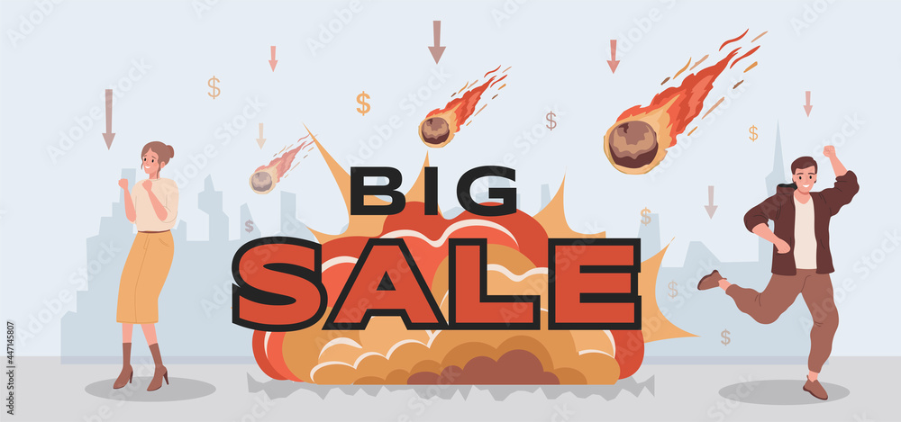 Vetor do Stock: Big sale vector flat banner design. People celebrating ...