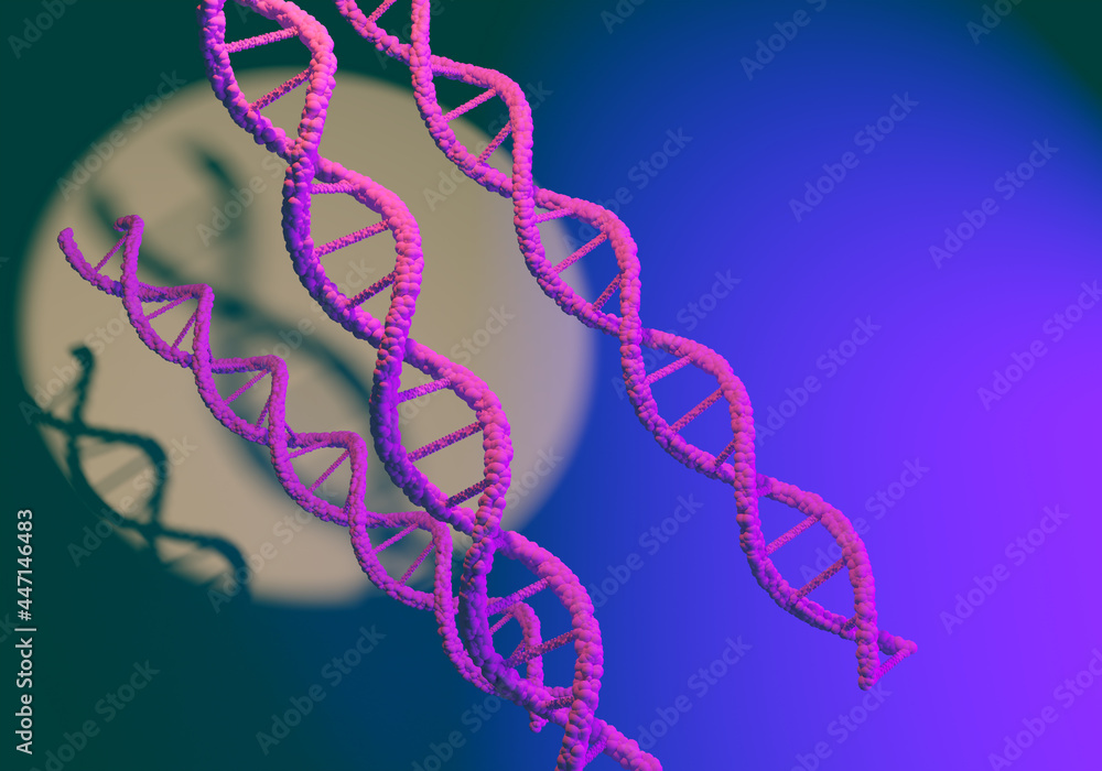 Pink mutated DNA molecules. Illustration on topic of DNA investment ...