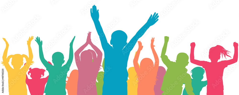 Color crowd of children. Cheerful and happy kids. Vector illustration ...