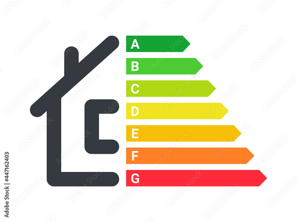 Energy efficiency. Energy efficiency rating. Energy efficient home sign ...