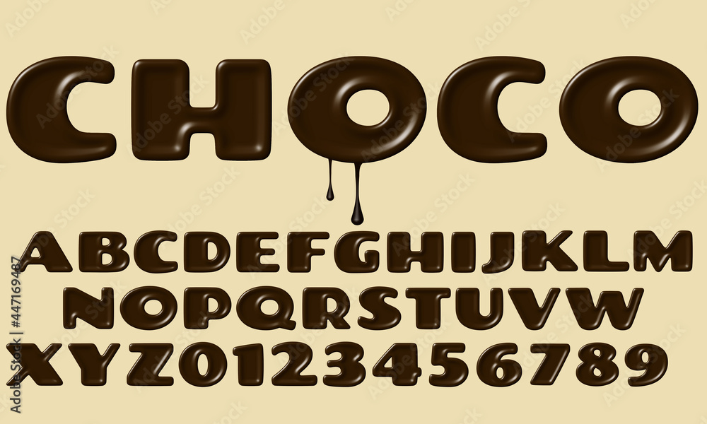 Brown chocolate alphabet with capital letters and numbers, 3D rendering ...