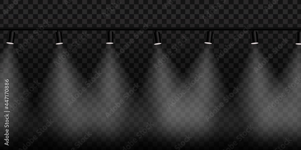Poster Vector realistic isolated spotlight lamps on the transparent ...