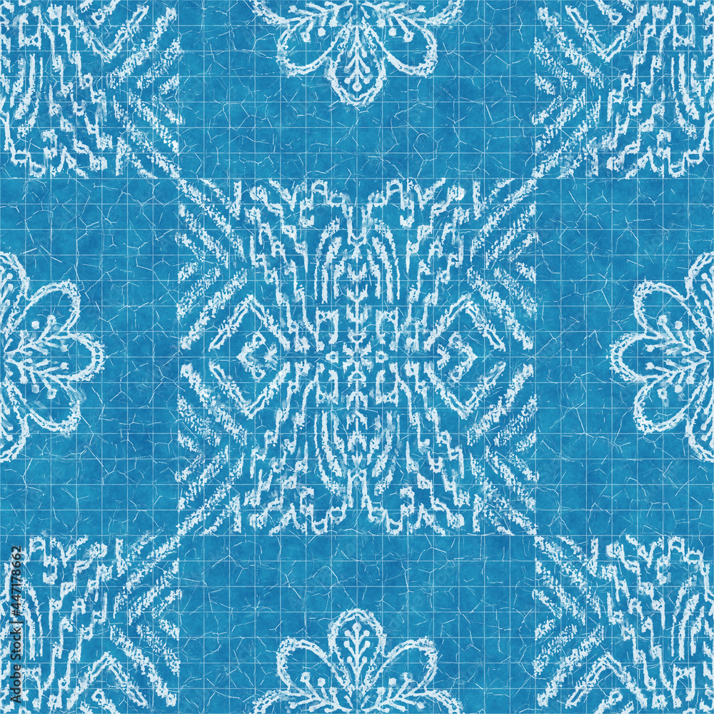 Seamless bright blue blueprint pattern for textile and print. High ...