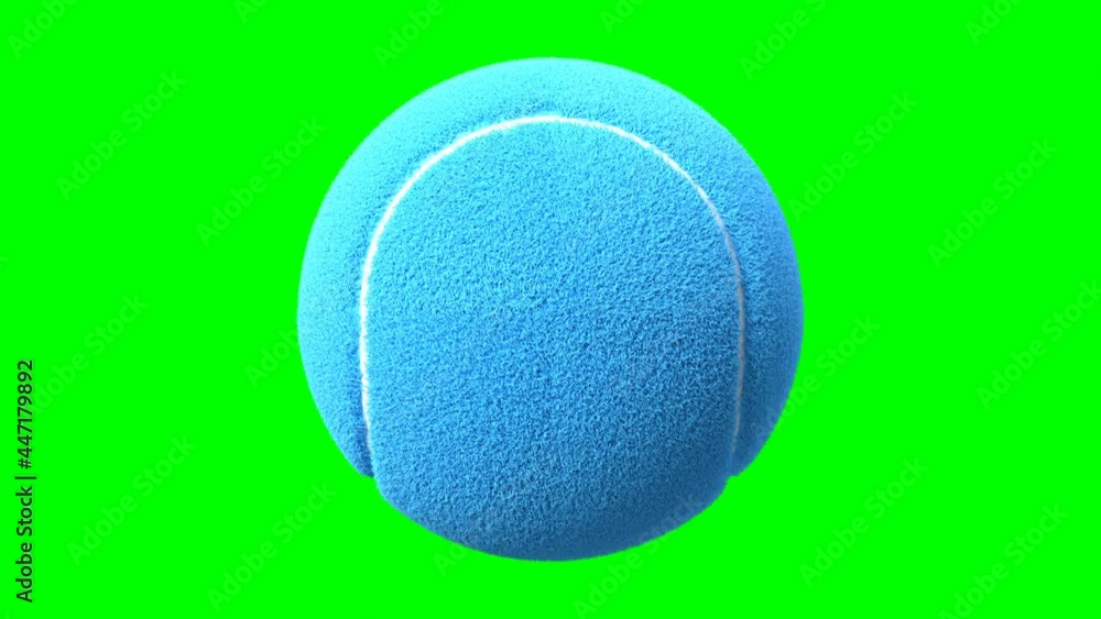Light blue tennis ball on green chroma key background. Loop able 3d ...