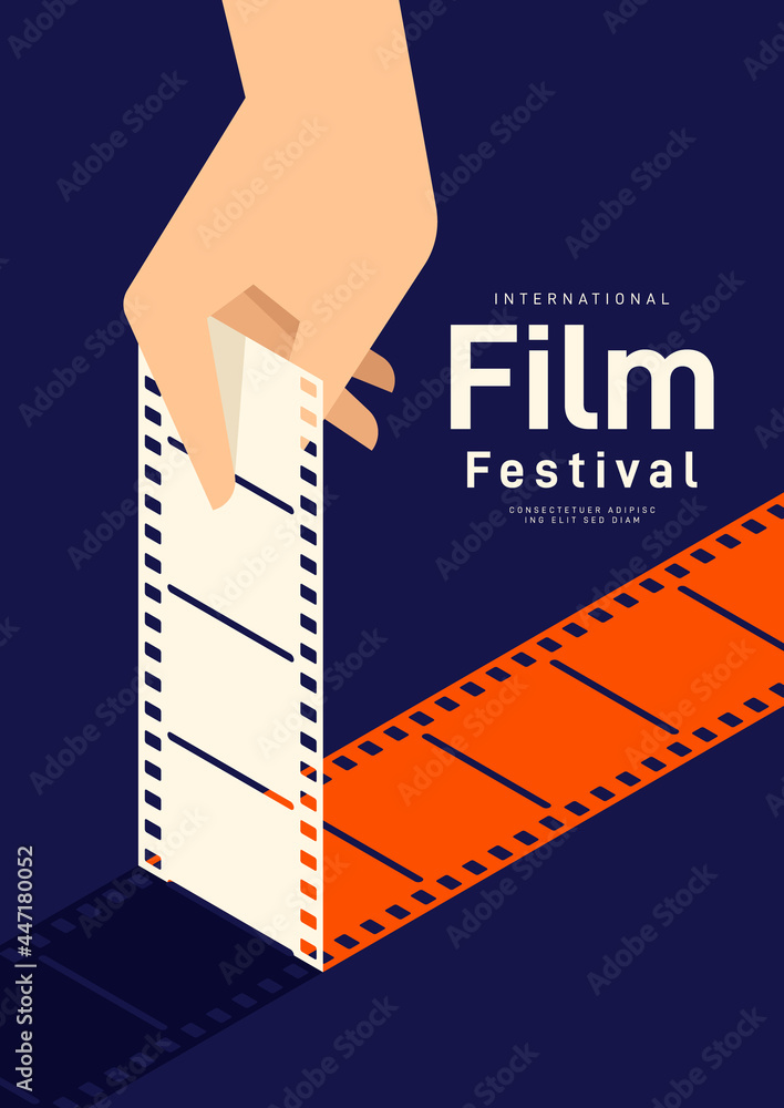 Movie and film poster design template background with vintage filmstrip ...