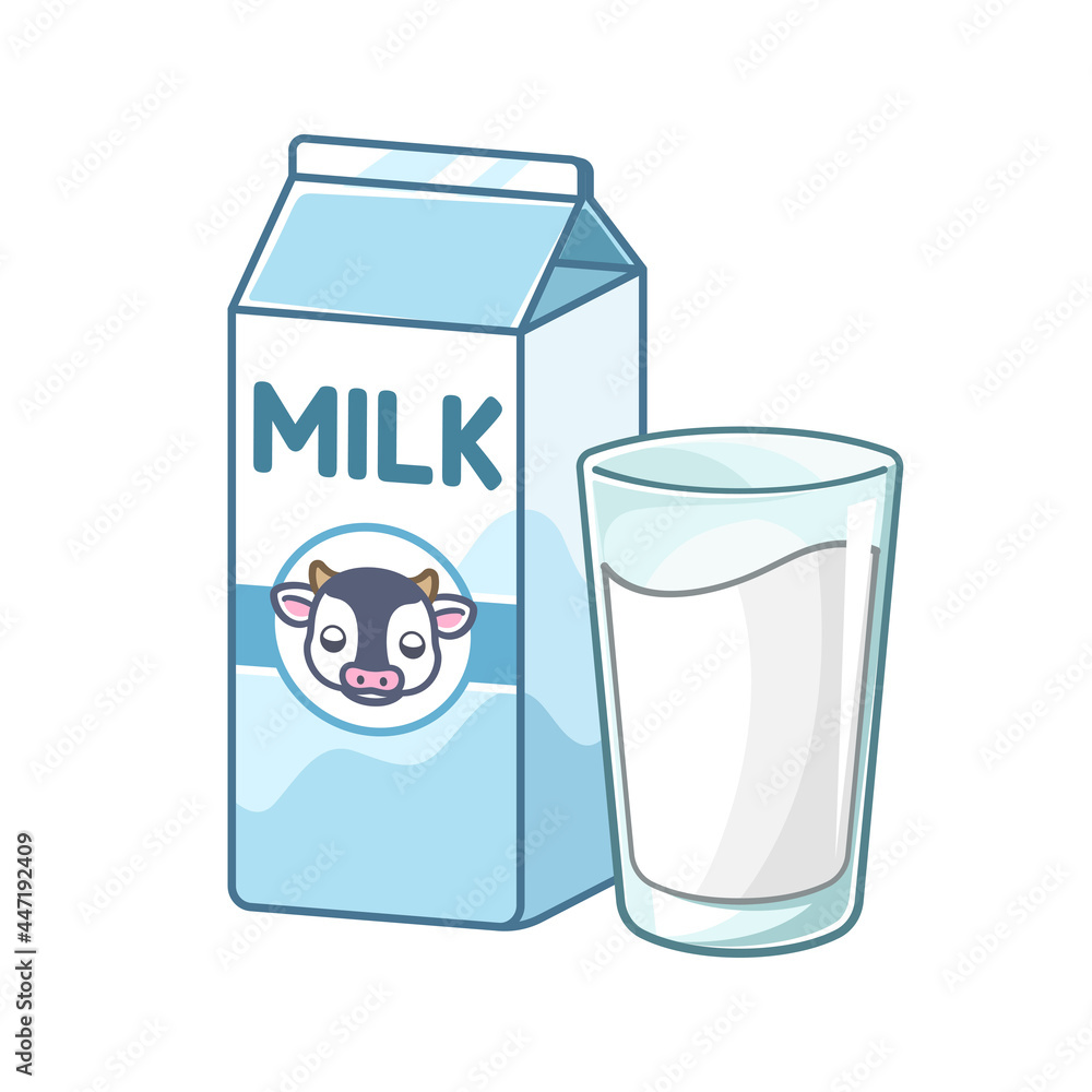 Tall glass of milk and milk carton box clipart. Cute simple flat vector ...