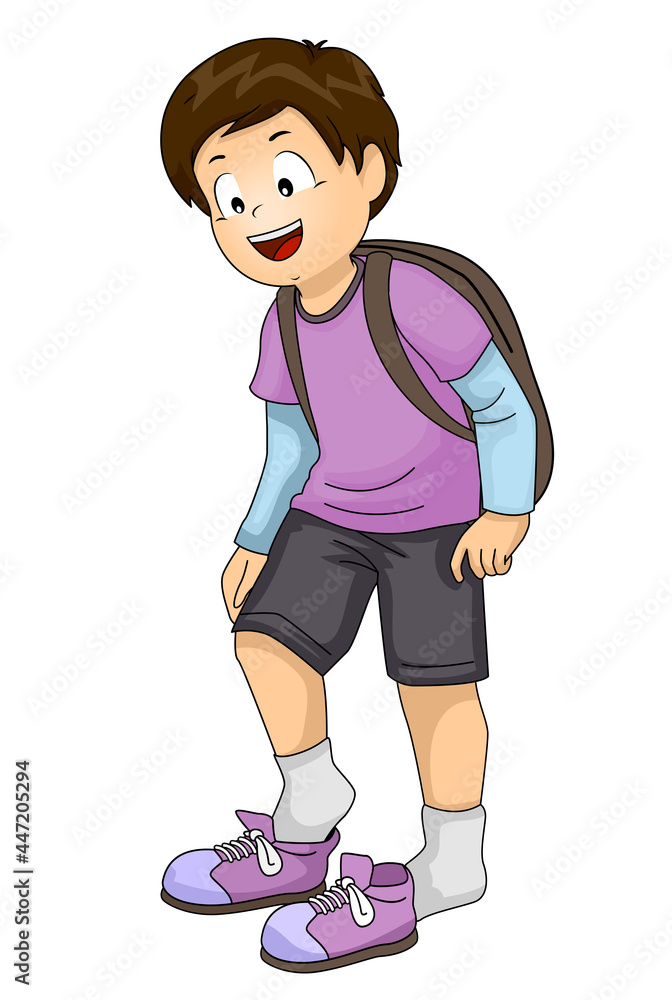 Kid Boy Put On Shoes Going To School Illustration Stock Vector | Adobe ...