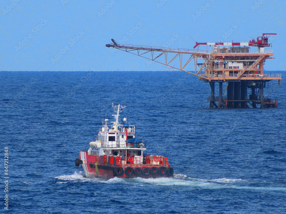 Supply boat transfer the cargo for supporting oil and gas industry and ...