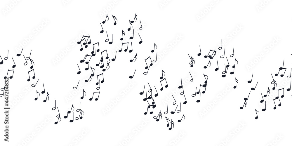 Seamless flying musical notes on white. Musical symbols for banner of ...