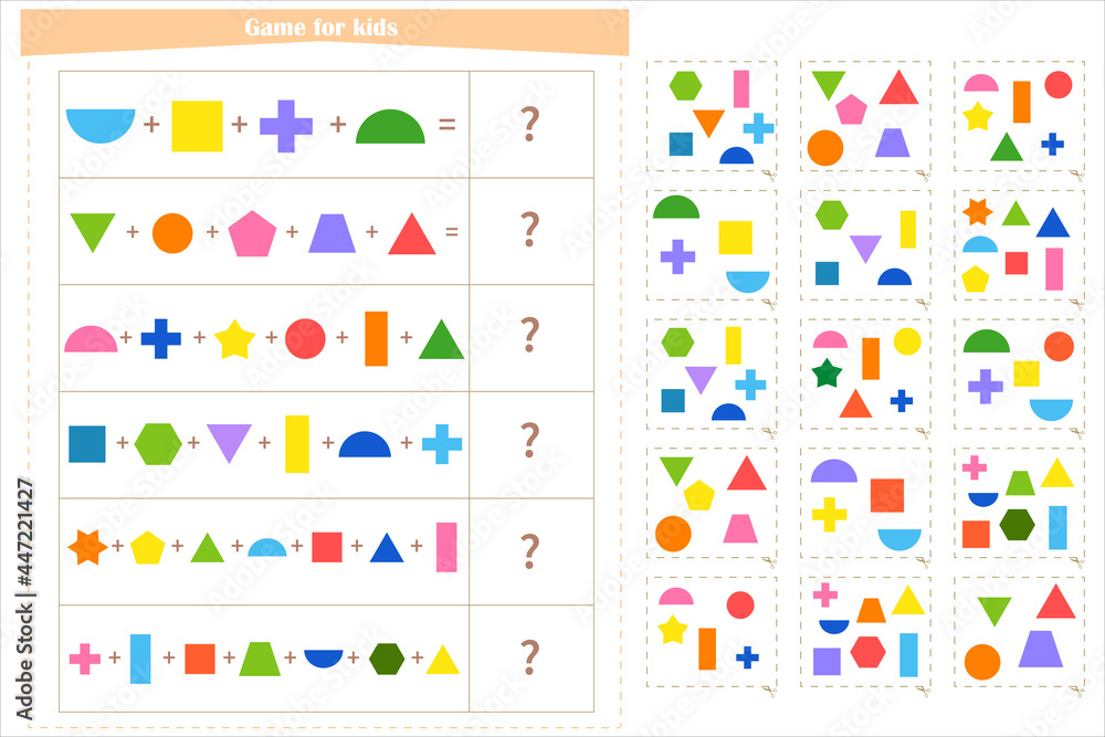 Logic game for children. Find the correct answer card for each example ...