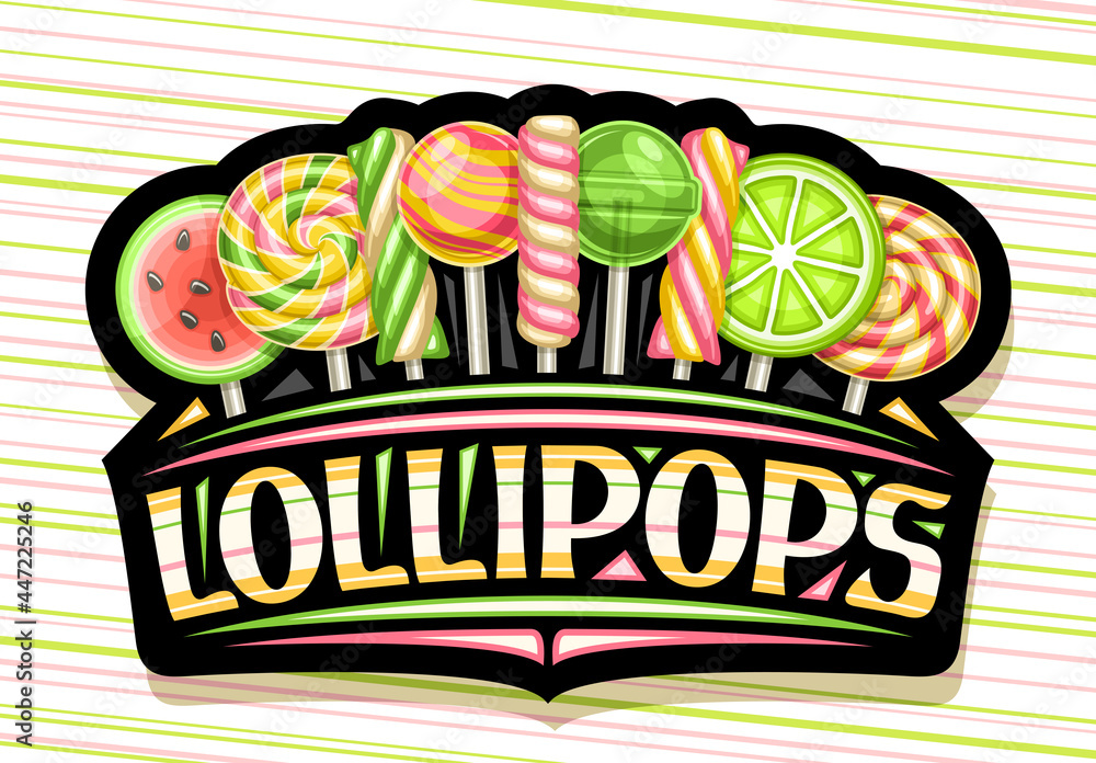 Vector logo for Lollipops, black decorative signboard with various ...