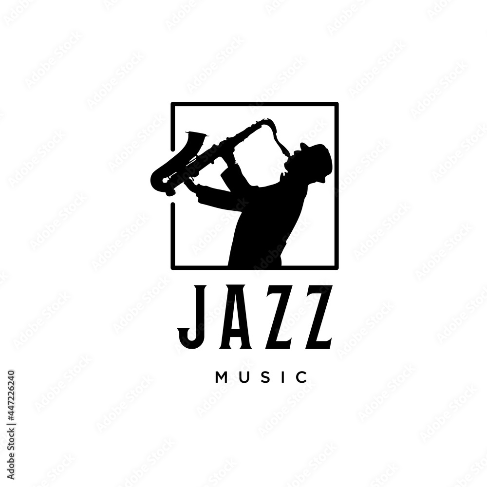 Jazz Music Logo With Saxophone Player. Classic Silhouette Jazz Logo ...