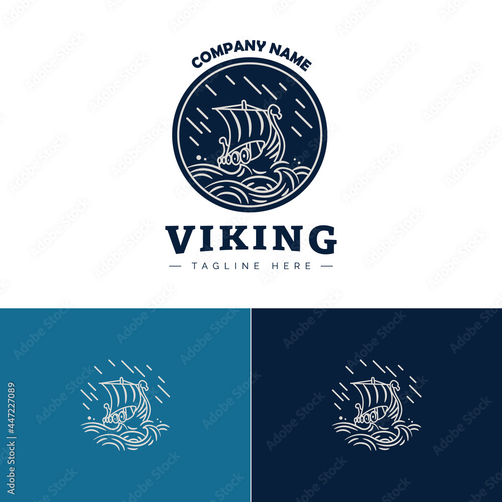Viking longboat drakkar vector logo illustration. Viking dragon head ...