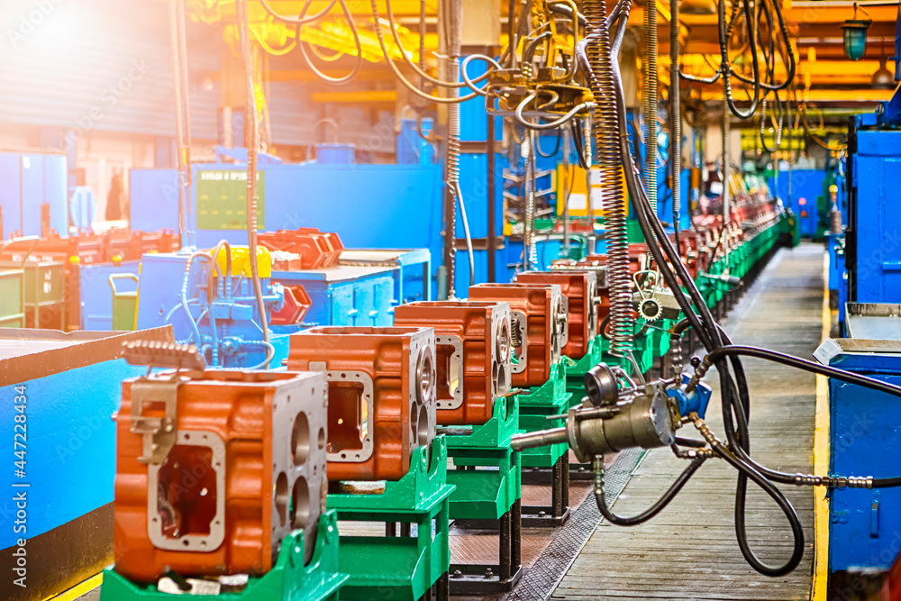 Heavy Industry Concepts. Modern Tractors Machinery Assembly Line With ...