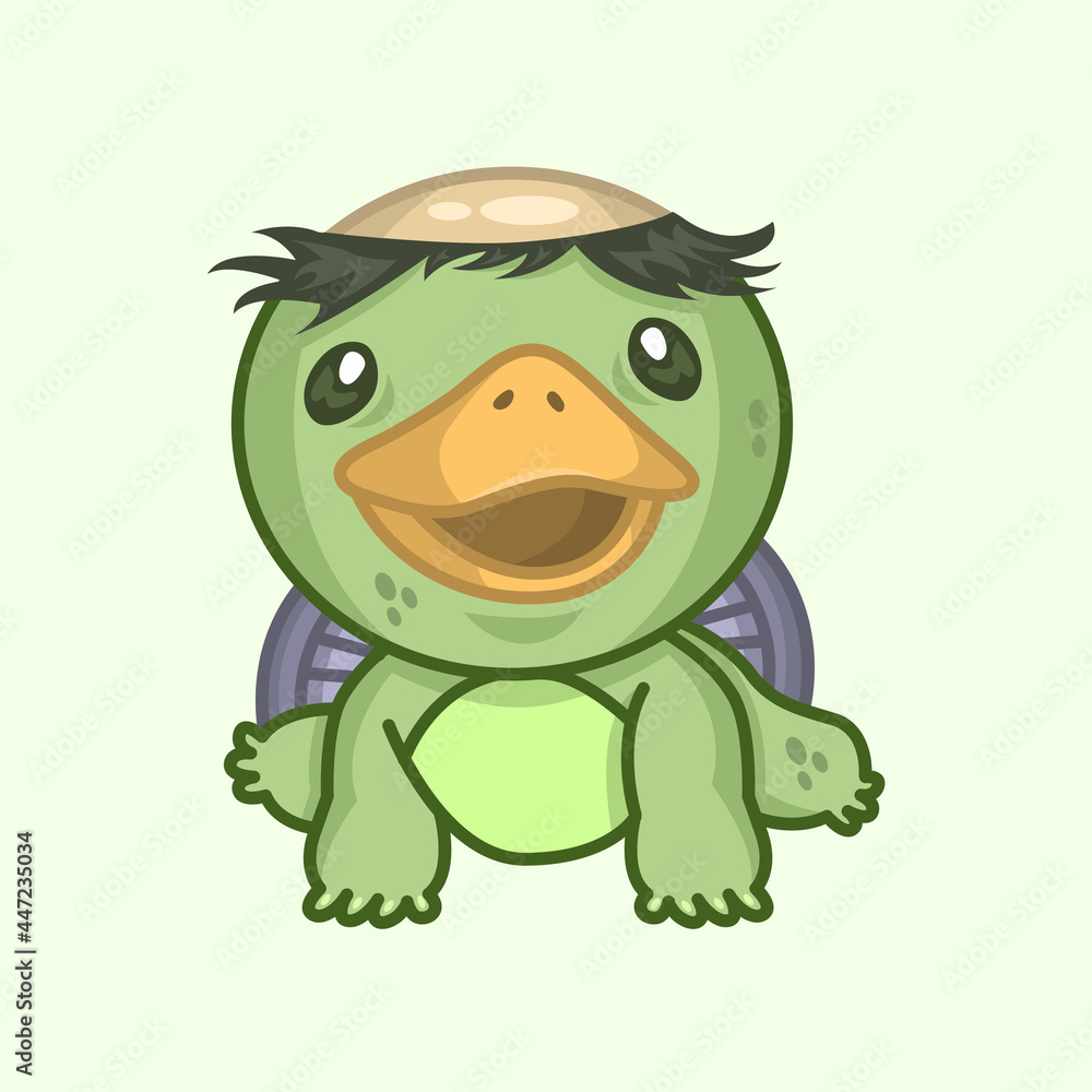 Cute chibi illustration of a kappa, komahiki, kawataro, or kawatora, a ...