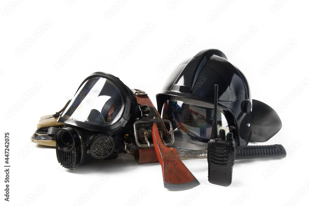 firefighter helmet, black on a white background, not much deployed to ...