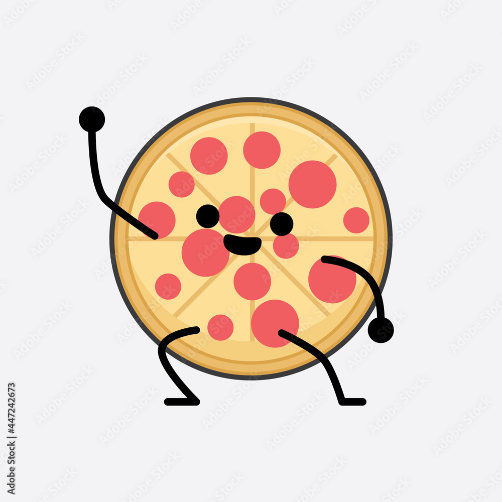 Vector Illustration of Pizza Character with cute face and simple body ...