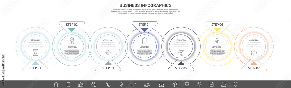 Minimal infographics with seven line circles elements. Vector modern ...