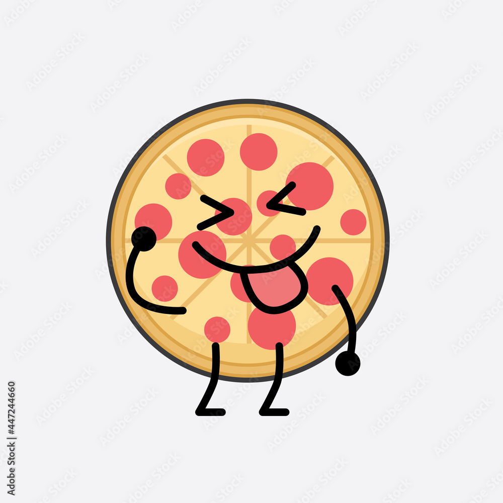 Vector Illustration of Pizza Character with cute face and simple body ...