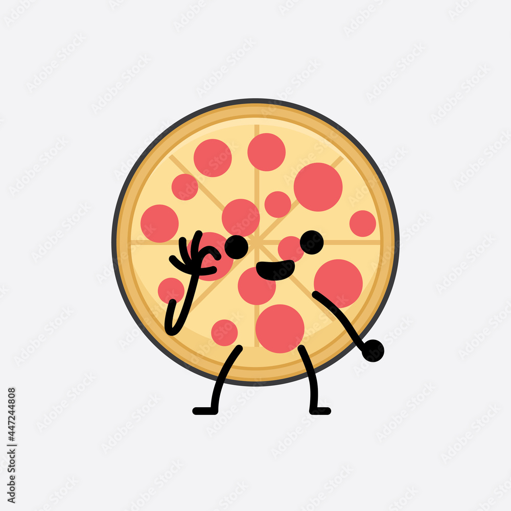 Vector Illustration of Pizza Character with cute face and simple body ...