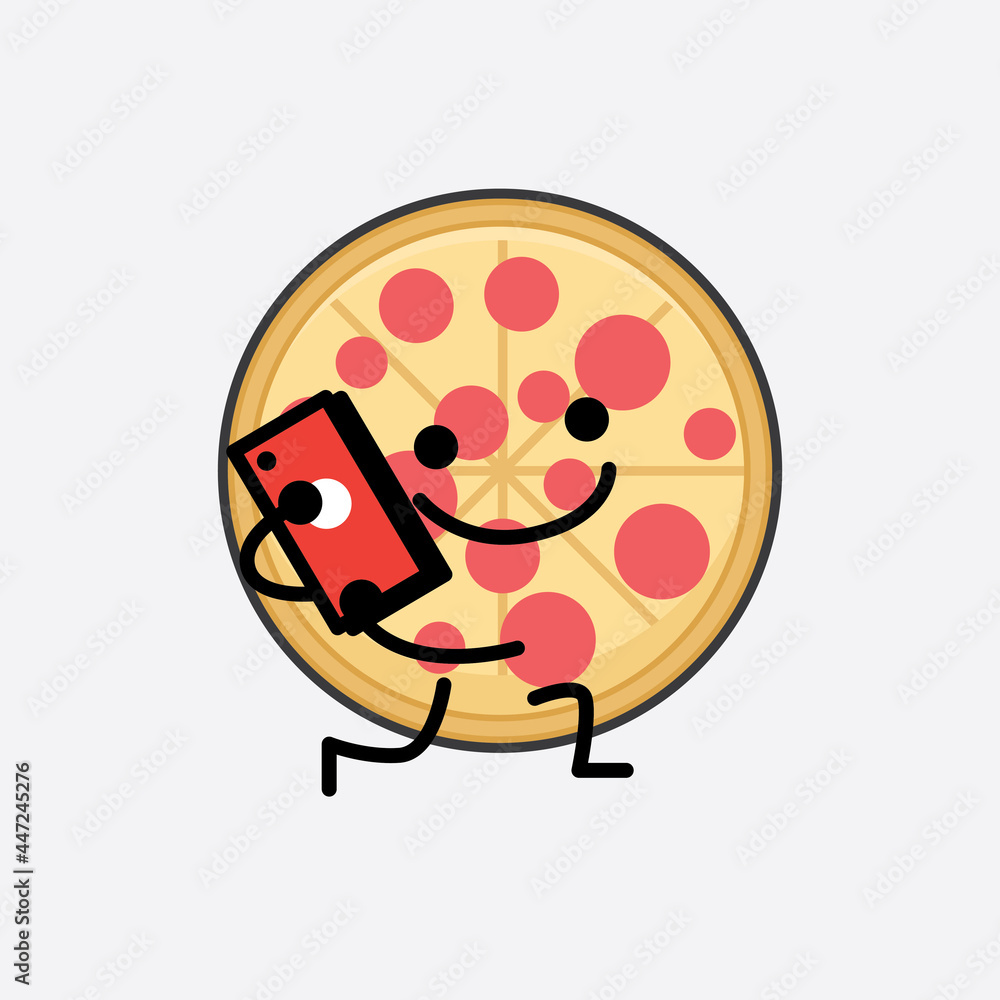 Vector Illustration of Pizza Character with cute face and simple body ...