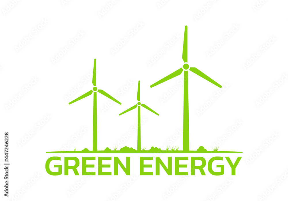 Green energy logo or icon with wind turbines. Renewable and clean ...