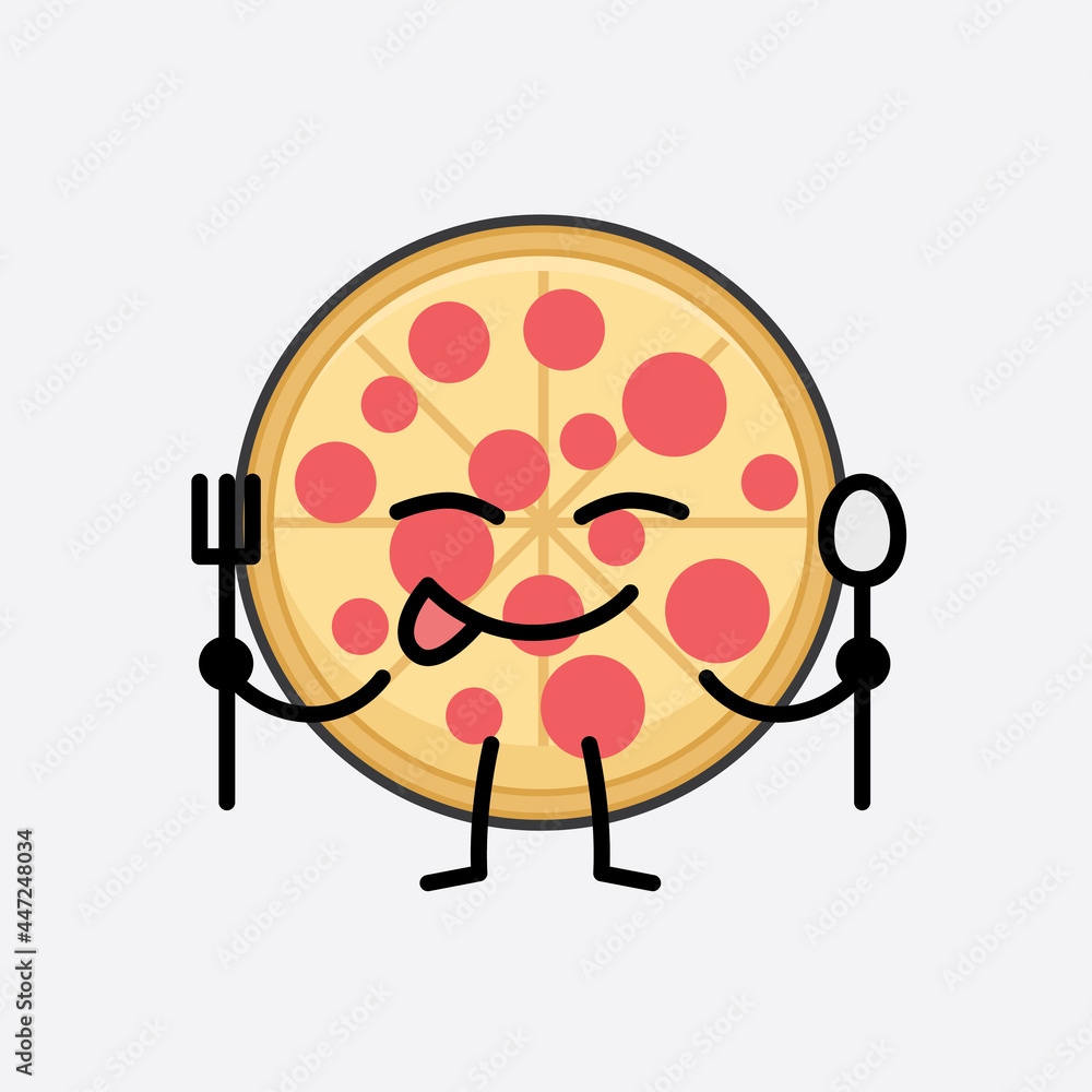 Vector Illustration of Pizza Character with cute face and simple body ...