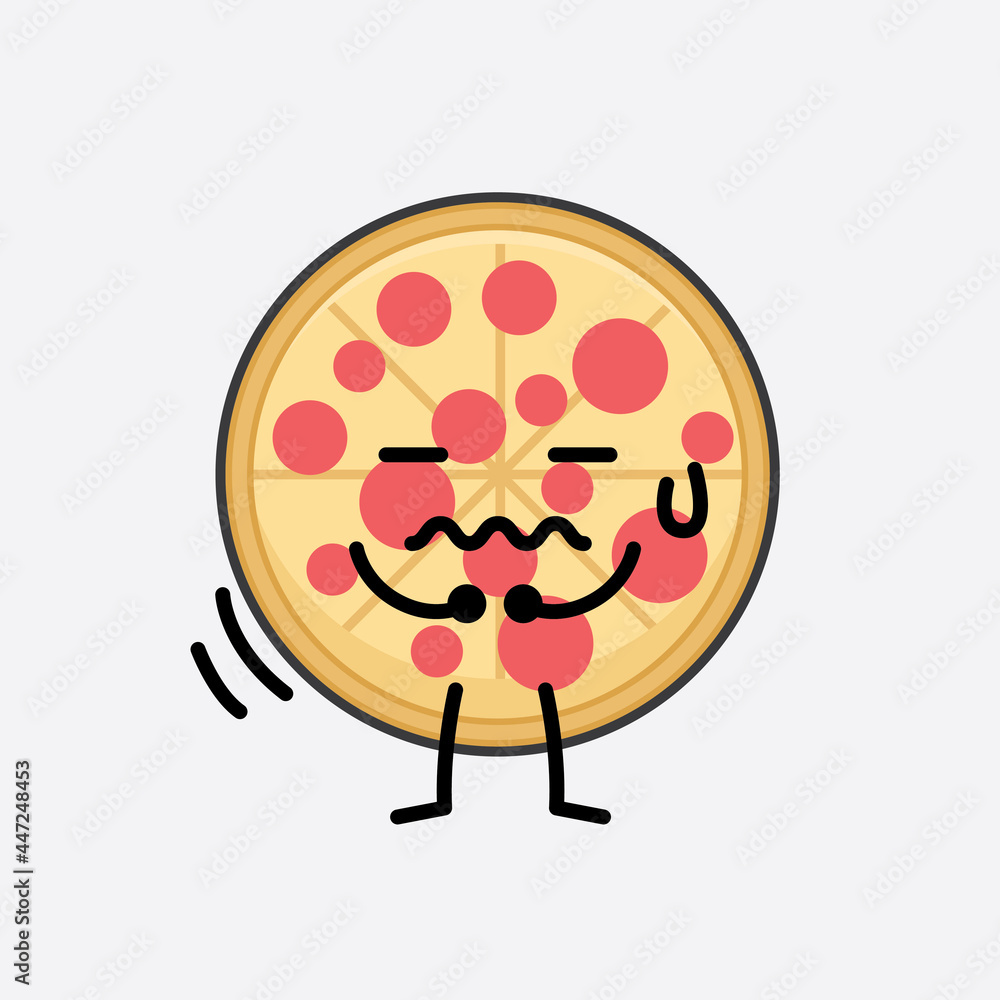 Vector Illustration of Pizza Character with cute face and simple body ...