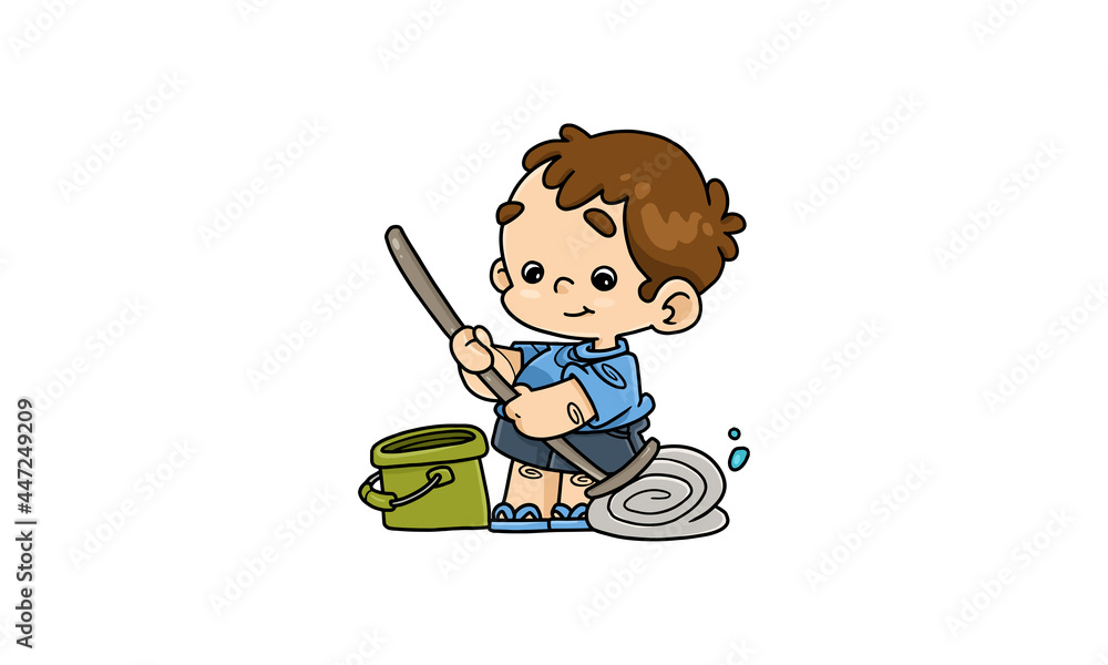 Mopping Floor Character RG Stock Vector | Adobe Stock