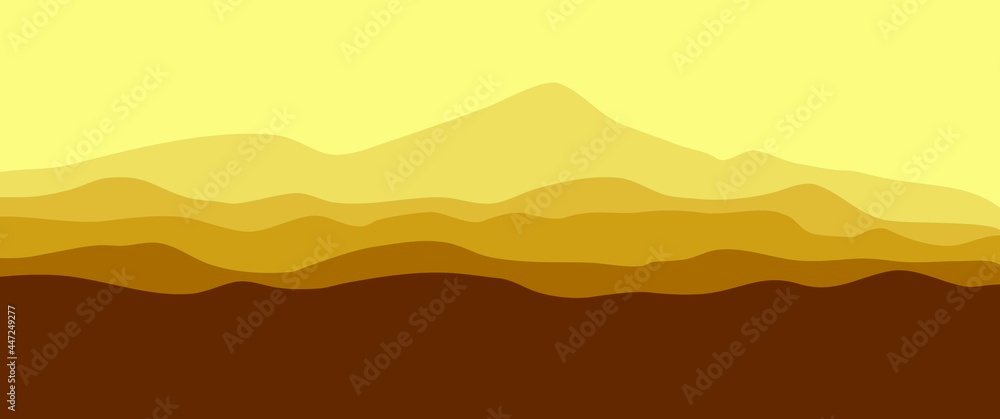 Golden sunrise view with mountain landscape vector illustration ...