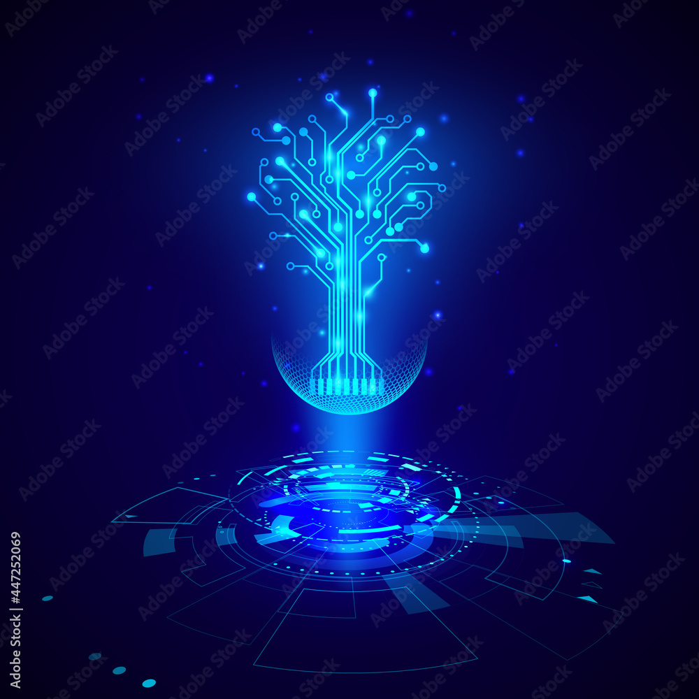 Futuristic HUD elements. Abstract hi-tech circles with circuit tree ...