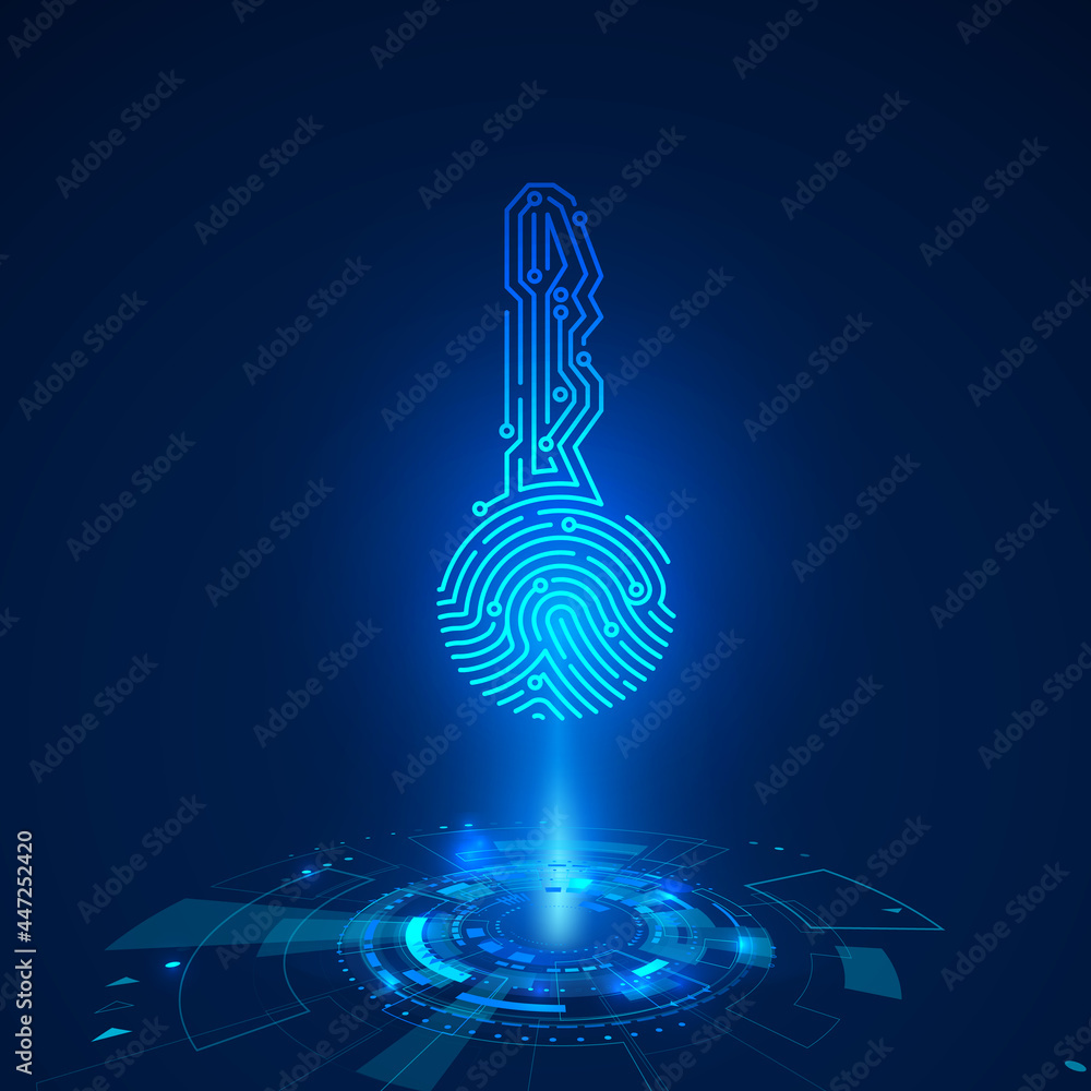 Hologram of circuit key fingerprint. Futuristic HUD elements. Sci fi ...