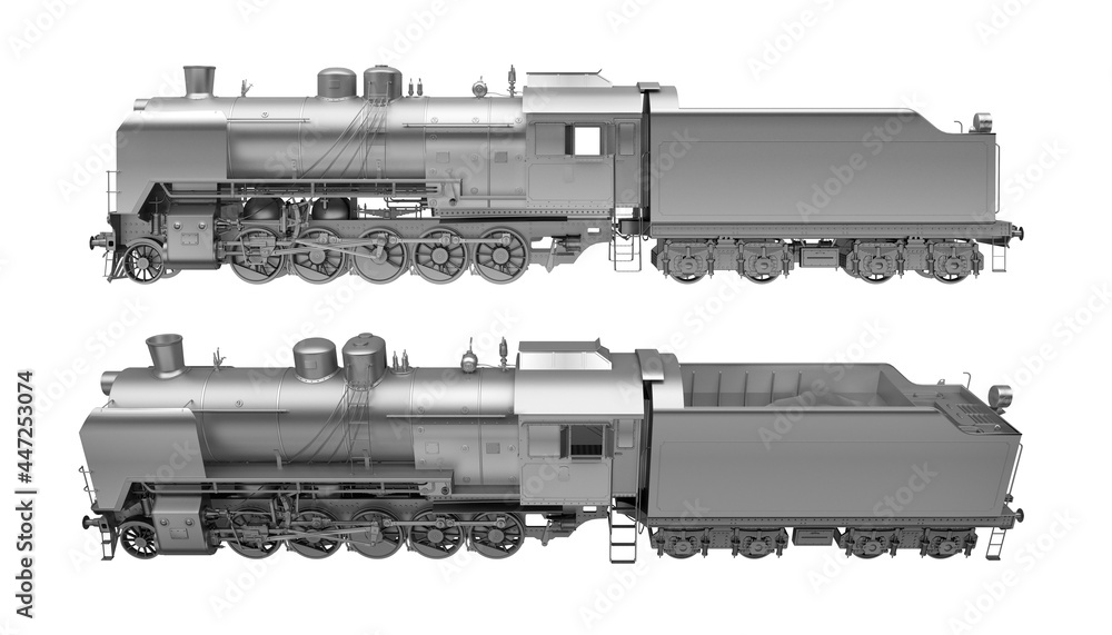 metal steam locomotive side view isolated on white Stock Illustration ...