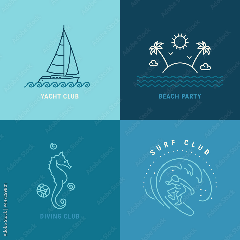 Yachting, surfing, diving club, beach party logo design. Summer ...