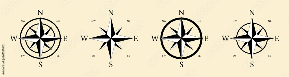 Compass icon. Nautical compass with north, south, west, east for map ...