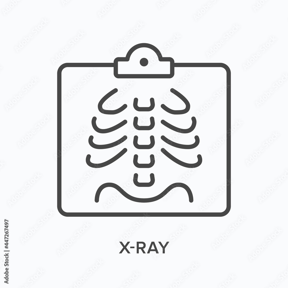X-ray flat line icon. Vector outline illustration of radiology scan ...
