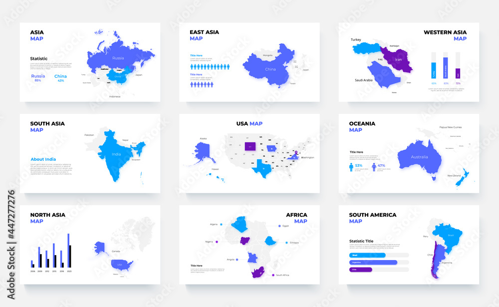 Vector maps country infographics set. Slides presentation templates ...