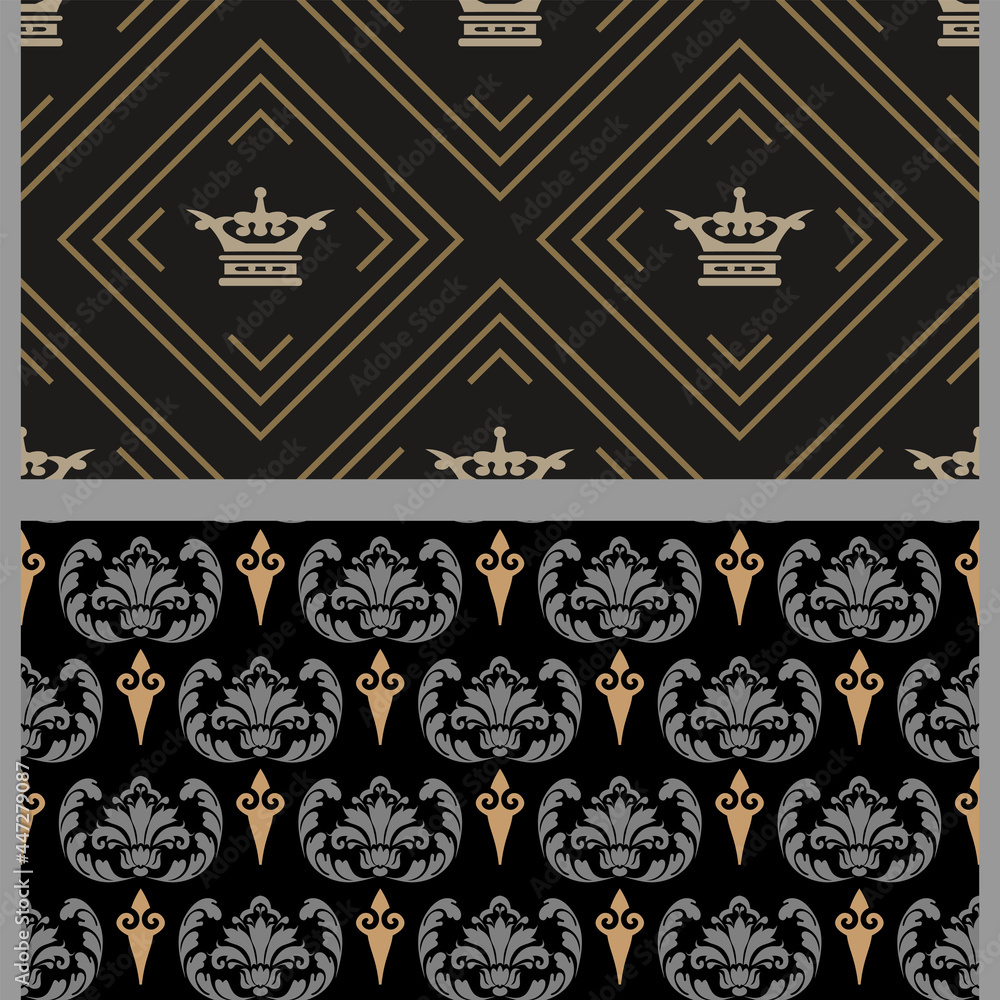 Royal background patterns with decorative elements. Set. Suitable for ...