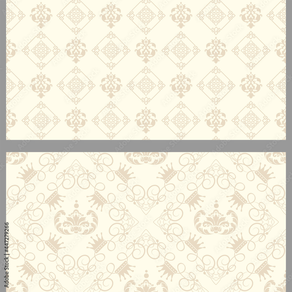 Beige background patterns with decorative elements. Set. Suitable for ...