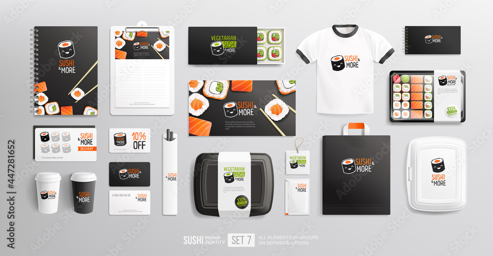 Sushi restaurant brand identity vector Mockup set of Japanese food ...