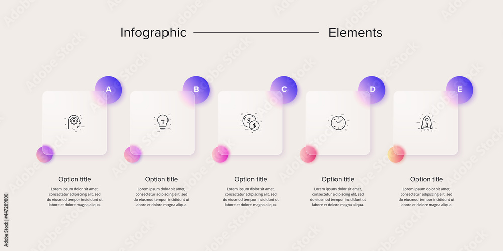 Business process chart infographics with 5 step squares. Rectangular ...