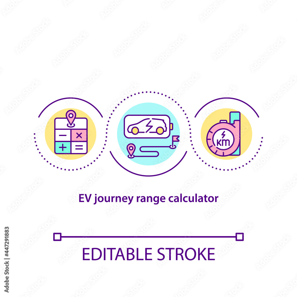 EV journey range calculator concept icon. Electric vehicles dimension ...