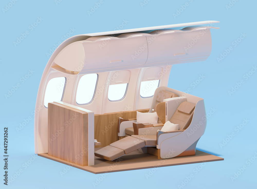 Airplane interior cross-section. Business class cabin. Passenger ...