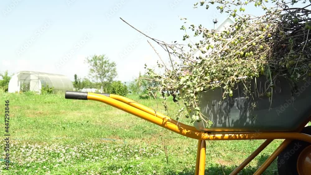 Garden wheelbarrow blue sky yellow gardening cart agriculture ...