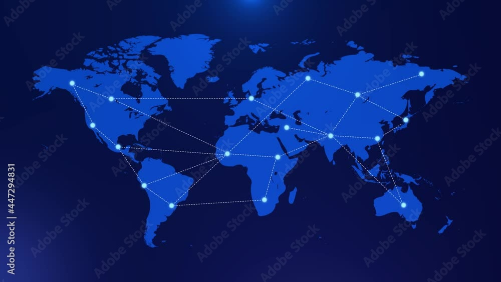 3D Animation World maps point art Dots connecting line dots makes ...