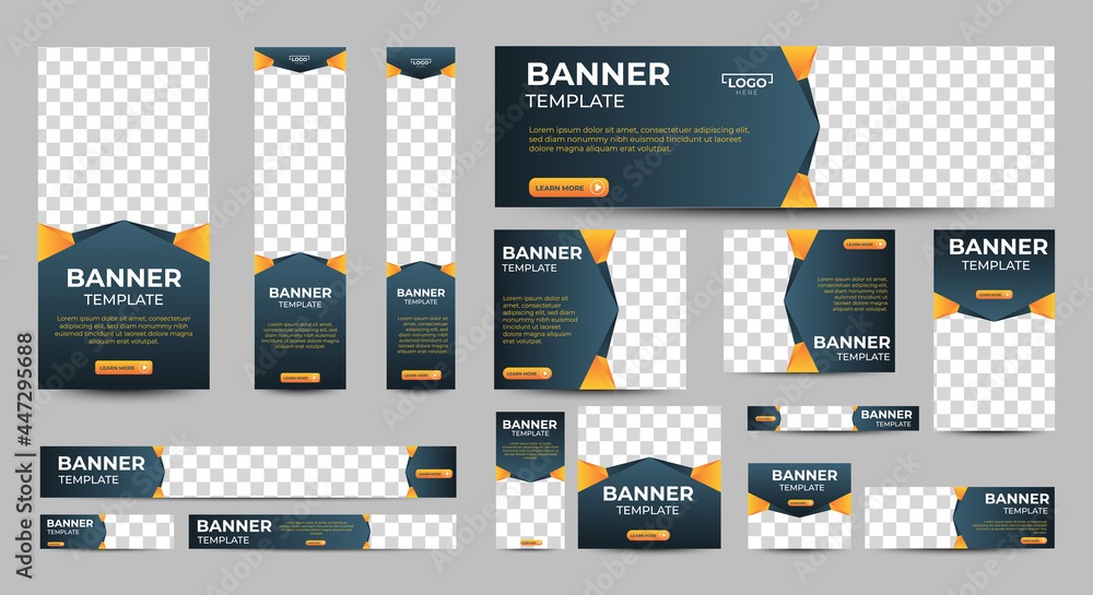 Dark Grey Banner templates set with standard size for web. Business ...