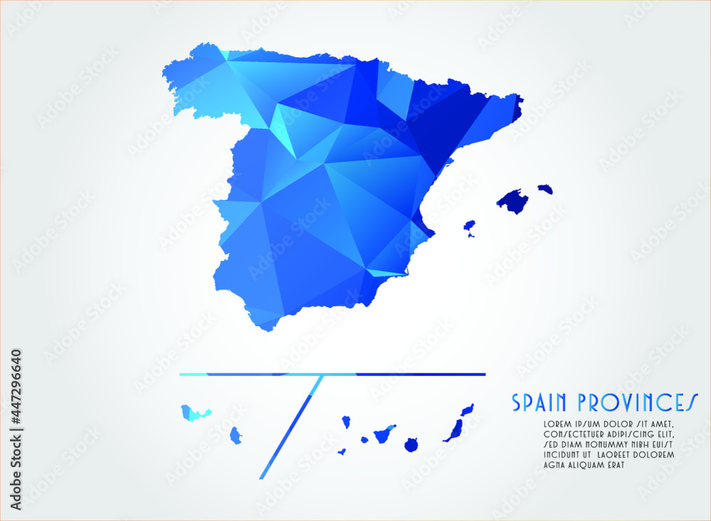 Spain Provinces map blue Color on white background polygonal Stock ...